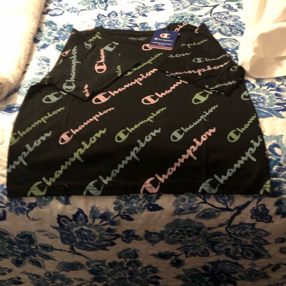 Champion | Shirts & Tops | Nwt Champion Logo Boxy Tee With All Over ...